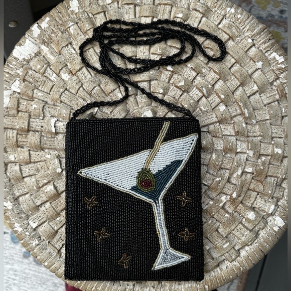 Ermo | Bags | Ermo Black Beaded Crossbody Bag With Martini Design ...